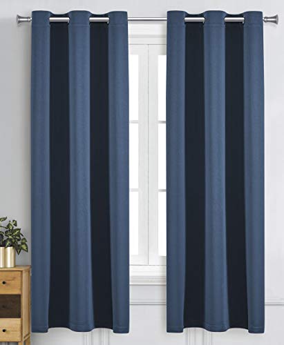 WPM Triple Weave Blackout Curtain Room Darkening 2 Panels/Drapes for Living Room, Navy Blue Thermal Insulated Grommet Bedroom Window Draperies (Navy, 42" W X 63" L)