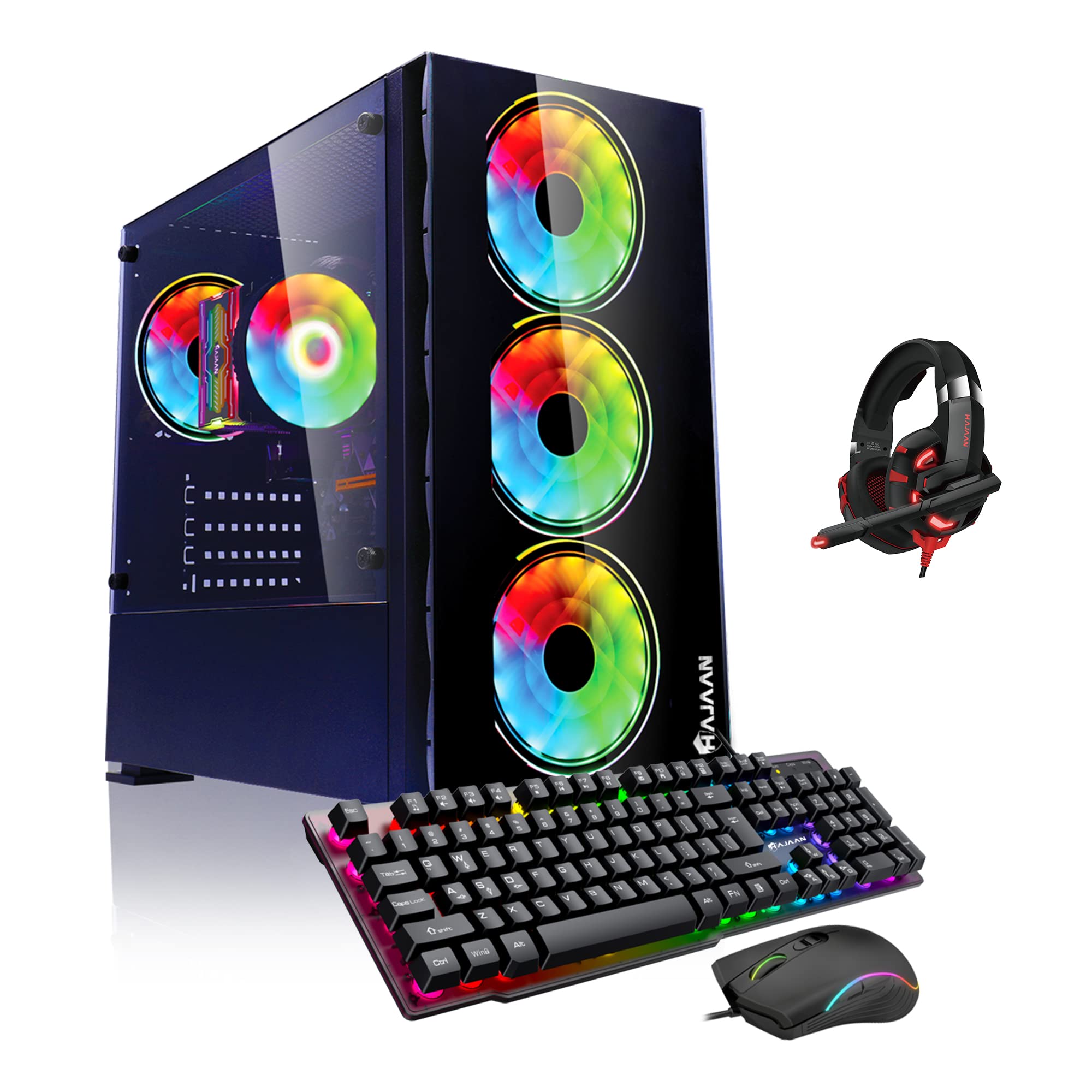 HAJAAN Gaming PC Desktop Tower - Intel Quad Core i7 Upto 4.0GHz - 16GB DDR4 RAM 512GB SSD - GeForce GTX 1630 4GB GDDR6 - RGB Keyboard Mouse Headset - WiFi Ready - Windows 10 Pro