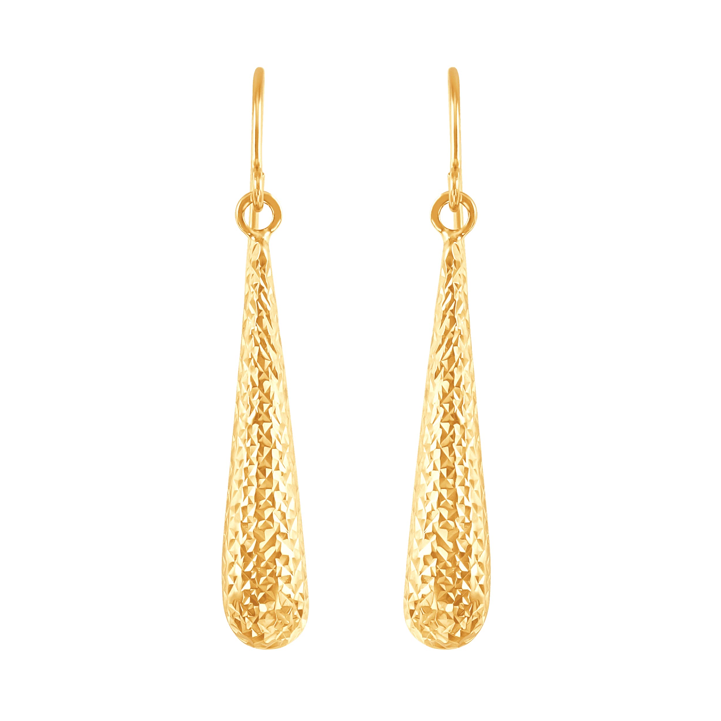 Finecraft Diamond-Cut Long Teardrop Drop Earrings in 14K Yellow Gold