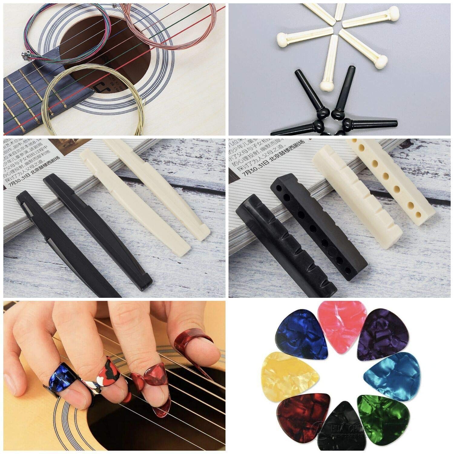 Guitar Accessories Kit, Includes Acoustic Guitar Strings, Capo, 3-in-1 Restring Tool, Picks, Pick Holder, Bridge Pin, Nuts & Saddles, Finger Picks (51PCS)