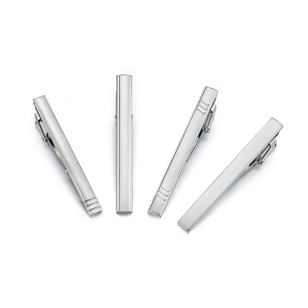 Fashion Tie Clip for Men - 4 Pieces of Silver Tone Tie Bar Set by AnotherKiss