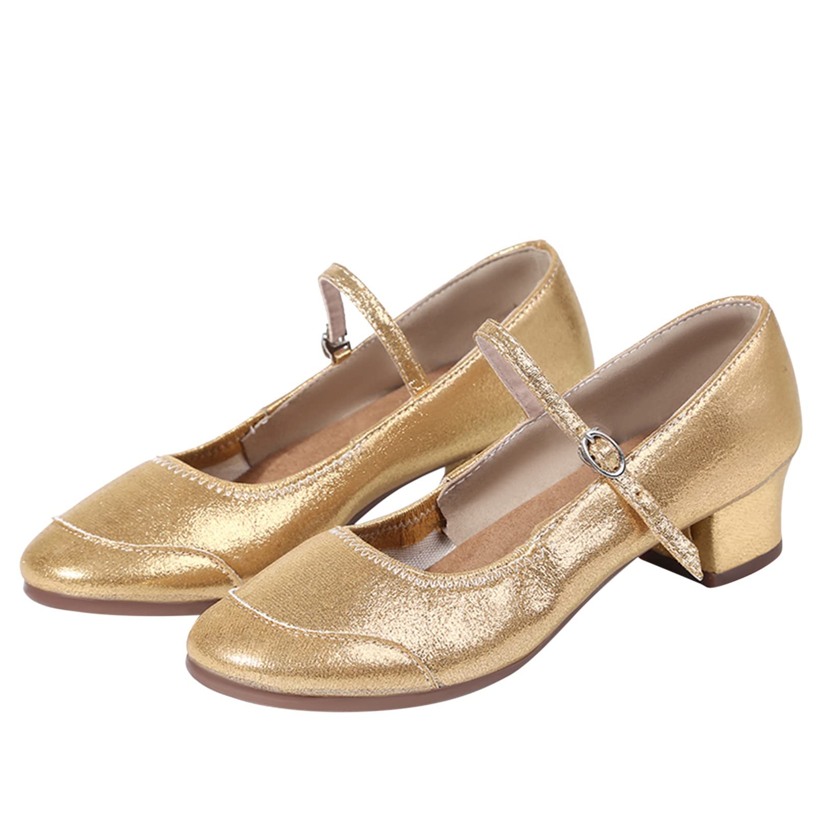 Leisure Women's Summer Soft Sole Solid Color Non Slip Thick Heel Round Toe Breathable Dancing Men Shoes Leather Casual Gold