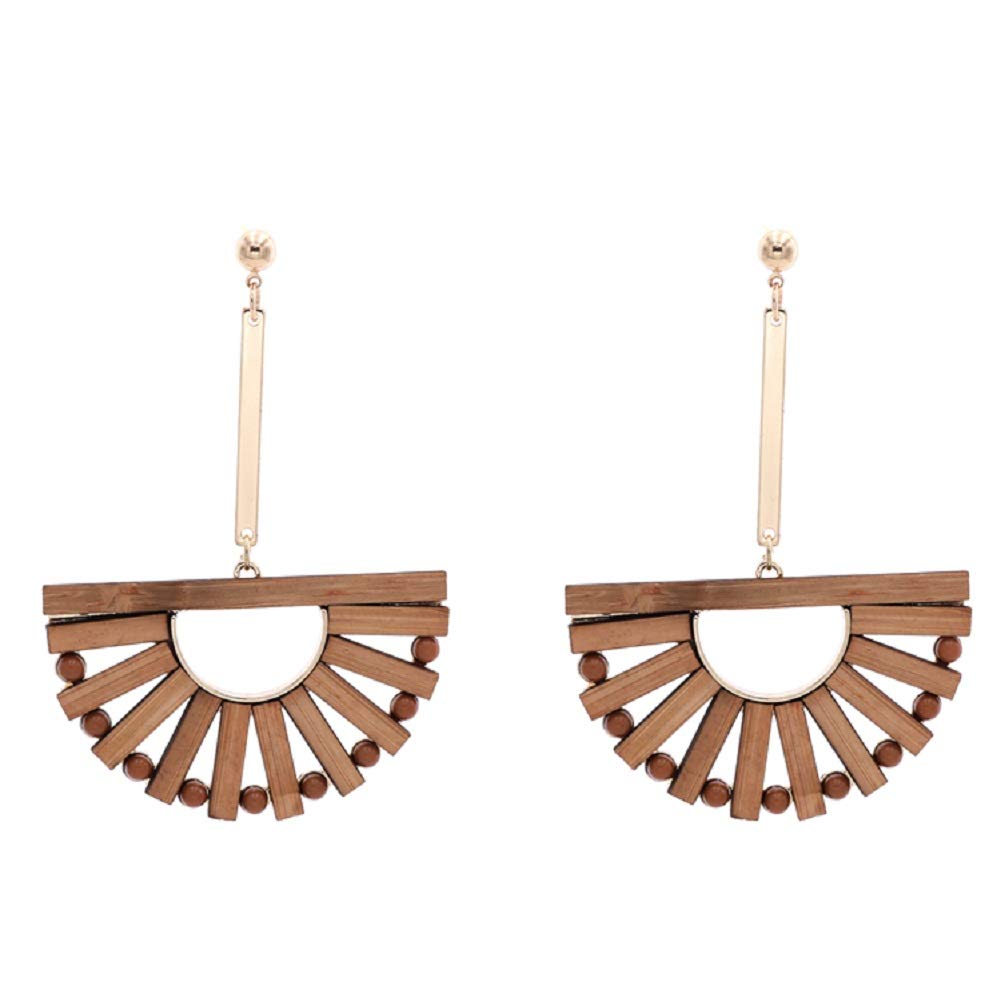 Fashion Wood Dangle Earrings Fan-Shaped Bamboo Needle Earrings Bohemian Personality Jewelry for Women Mother's Day Gift