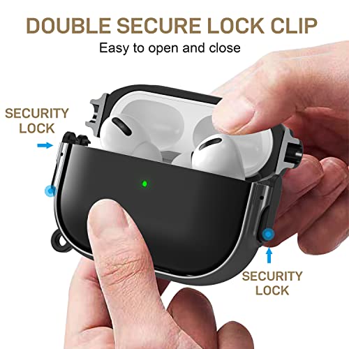 Maxjoy for Airpods Pro Case Cover(2nd/1st Generation), Lock AirPod Pro 2 Case for Women Men with Lock Keychain Protective Hard Case for AirPods Pro(2022/2019)