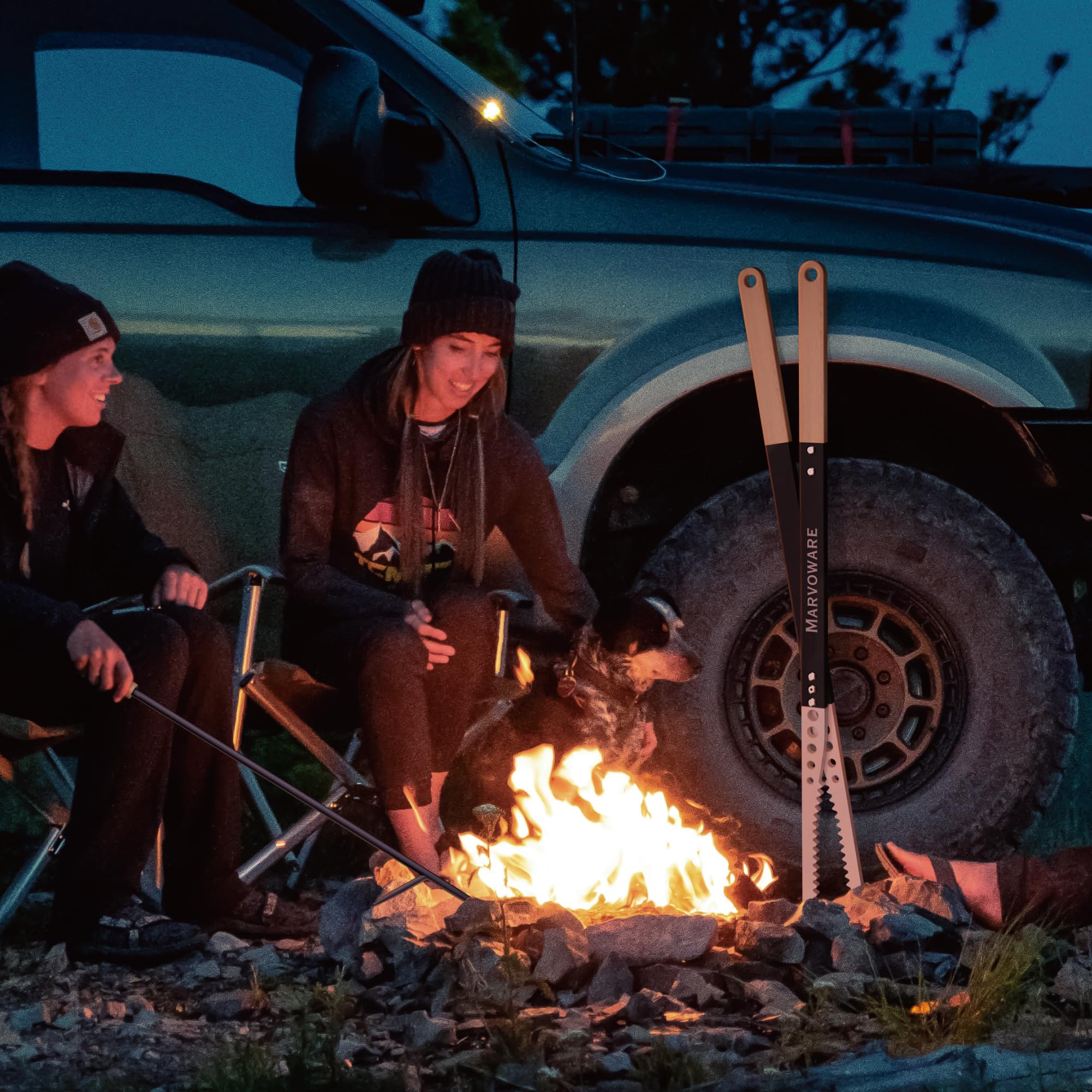 Heavy Duty Fire Tong and Fire Poker Set with Wood Insulation Handle Fireplace Poker Grabber with Blow, firewood Grabber Tool for Wood-Burning Fire Pit or Fireplace Suitable for Solo Firepit