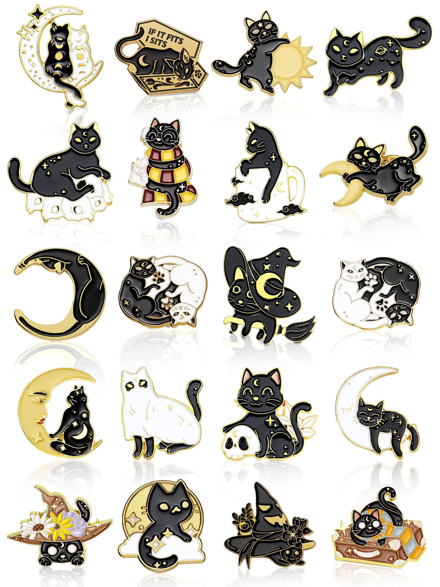 Ferraycle 20 Pieces Cat Enamel Pins Bulk for Backpack Cute Enamel Brooch Pins Set Black Cat Lapel Pins Witchy Enamel Brooch Pins for Women Men Girls DIY Badges Clothing Jacket Bags Halloween Gifts