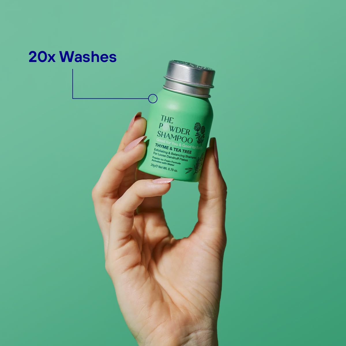 Invigorating Foaming Powder Shampoo for Thinning Hair | 20x Washes | Vegan, Eco-Friendly, Bergamot, Thyme 0.7 Oz Mini Aluminum Bottle