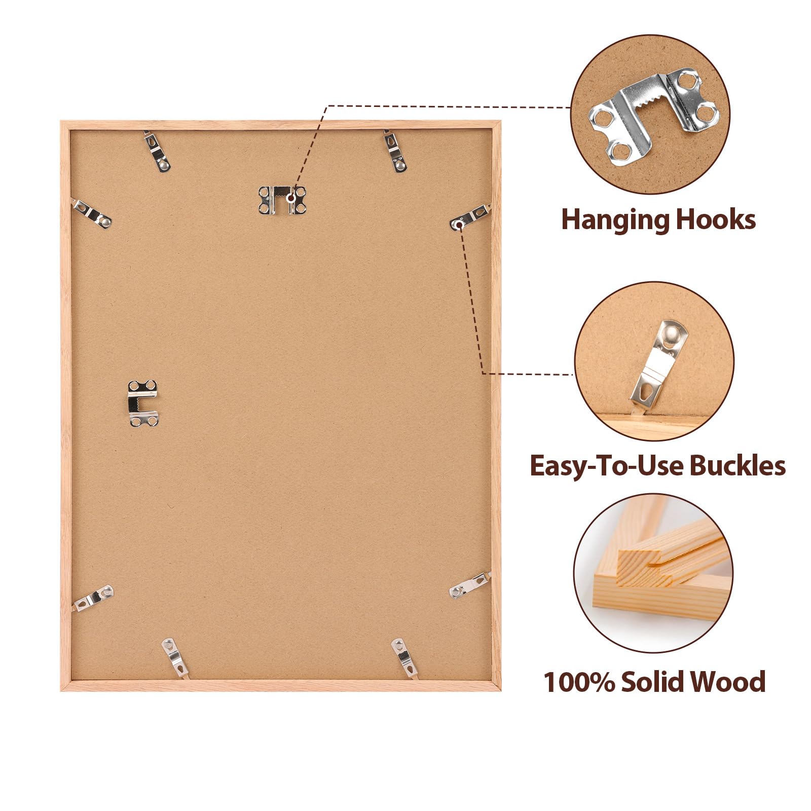 Fixwal 2 Pack of 11x14 Beige Oak Hanging Picture Frames, Natural Solid Wood Photo Frames with Plexiglass, 8x10 Picture Frames with Mat or 11x14 Picture Frames without Mat