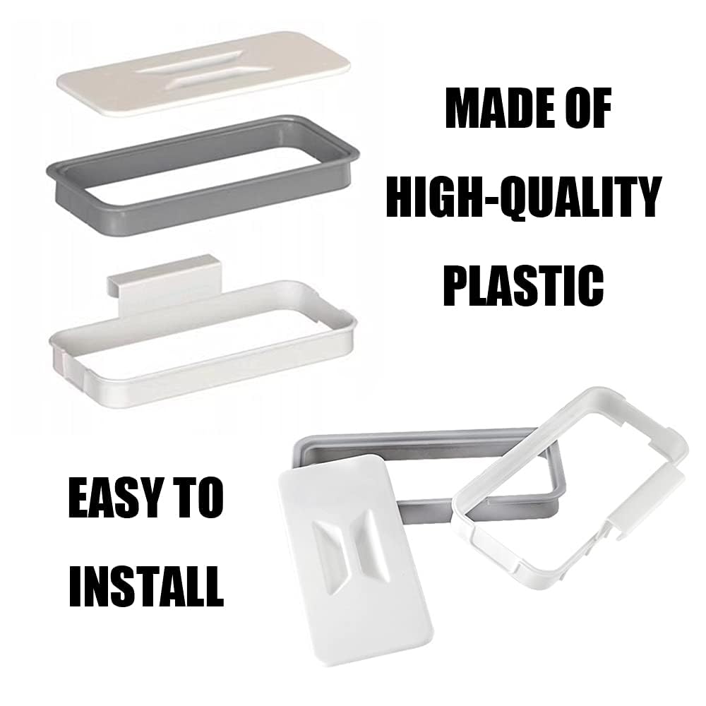Over The Cabinet Door Garbage Holder Wastebaskets Trash Rack Cupboard Storage Hanger Waste Bins Basket Hanging Trash Can Rubbish Rack Portable Hanging Organizer Trash Bag Holder with Lid (white)