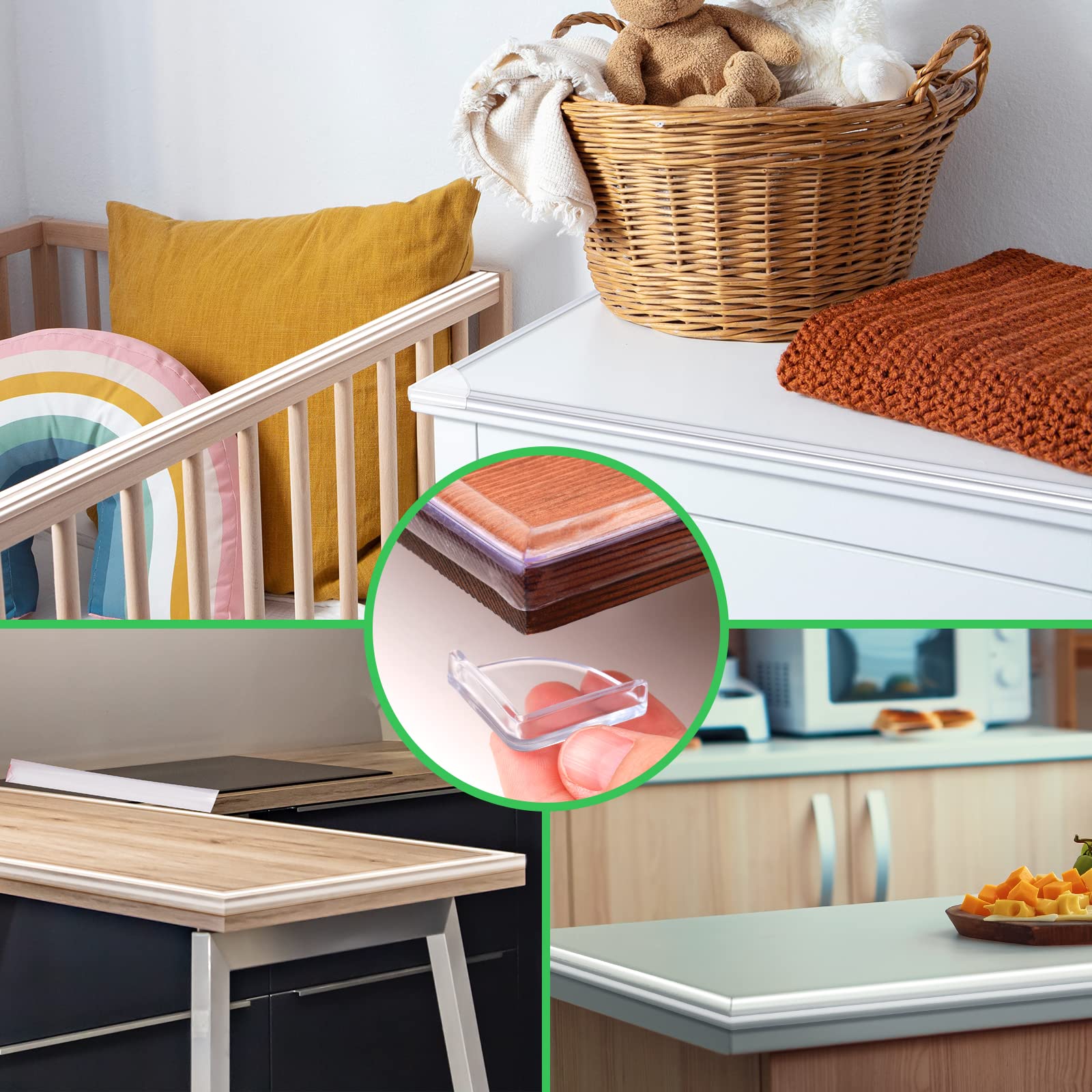 NiHome 16ft (5m) Soft Edge Protector Strip Baby Proofing Silicone Bumper 4PCS Corner Protectors and Scraper Set, Baby Safety Products Furniture Clear Toddler