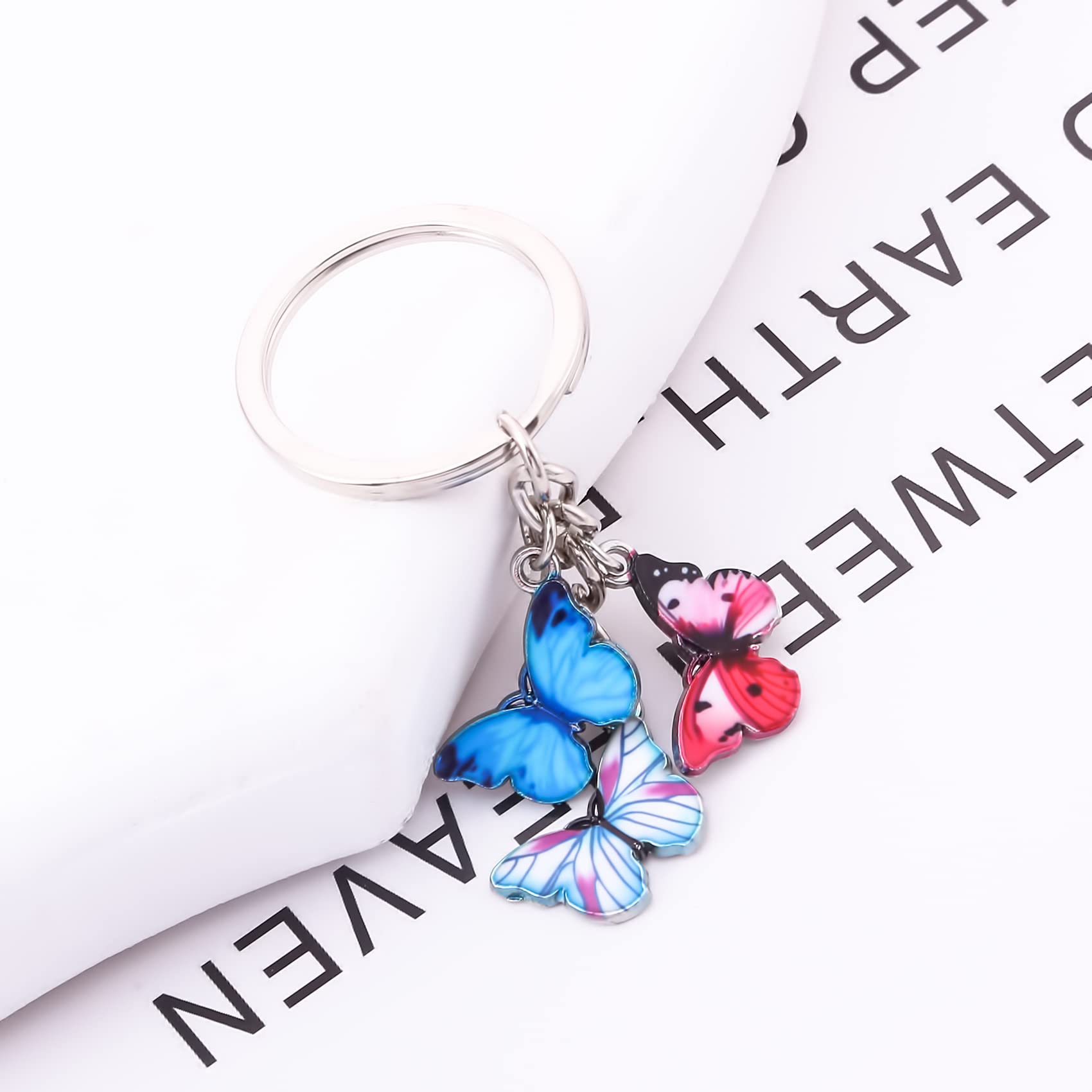 GloryMM Multicolor Butterfly Pendant Keyring Butterfly Keychain Colorful Butterfly Cute Bag Charm for Women,Style A