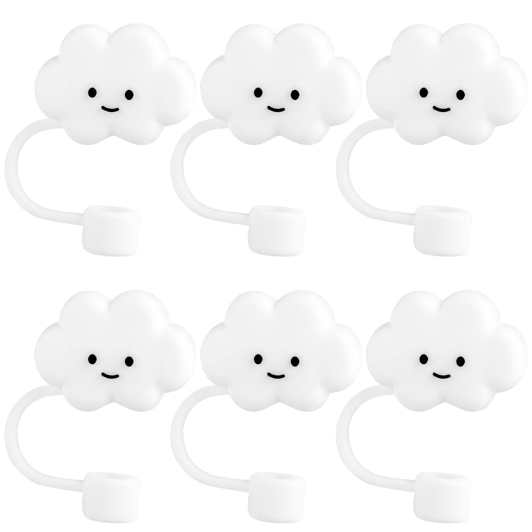 HINZIC 6Pcs Silicone Straw Cover Cap Reusable Cloud Cartoon Pattern Drinking Straw Cap Plugs Tip Cute Set Straws Plug for 8mm(0.31 Inch) Cup Straw Travel Home Outdoor