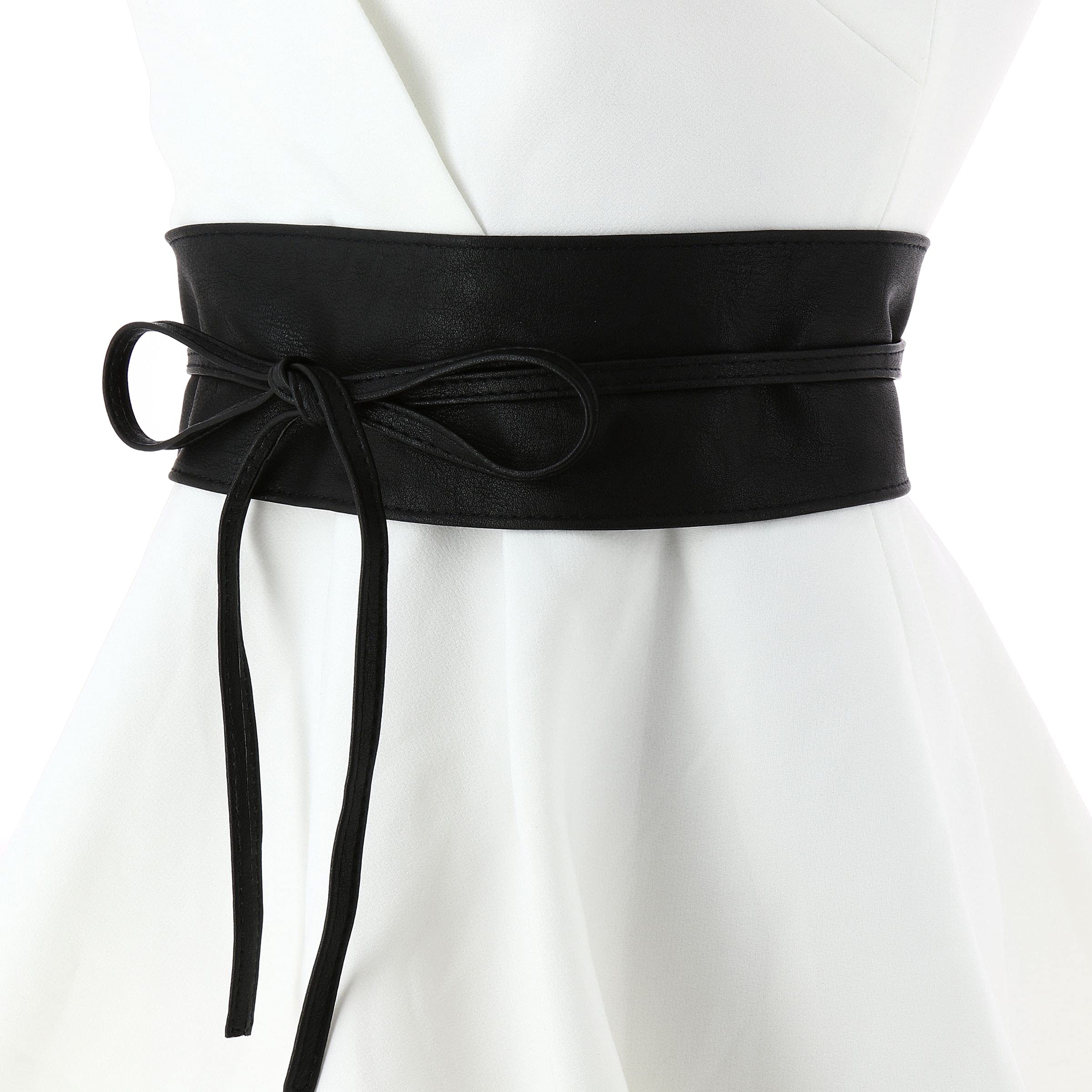 FASHIONGEN - Woman leatherette waisband Obi Belt, MICA - Black, S-M