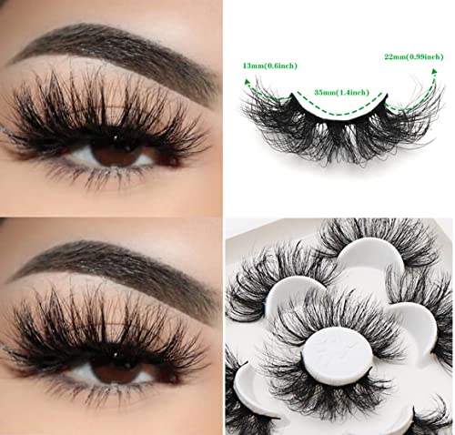 Veleasha Lashes Big Curl 3D Faux Mink Lashes 25mm Long Dramatic Fake Eyelashes for Gorgeous Eye Makeup, 5 Pairs Pack False Eyelashes (MS03)