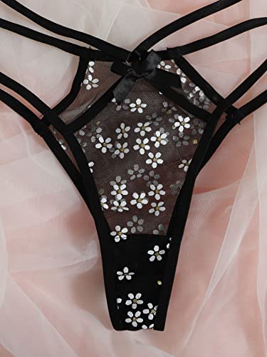 SOLY HUX Women's Sexy Sheer Mesh Lingerie Set See Through Lace Bra and Panty Set Valentines Day Lingerie 2 Piece Solid Black Medium
