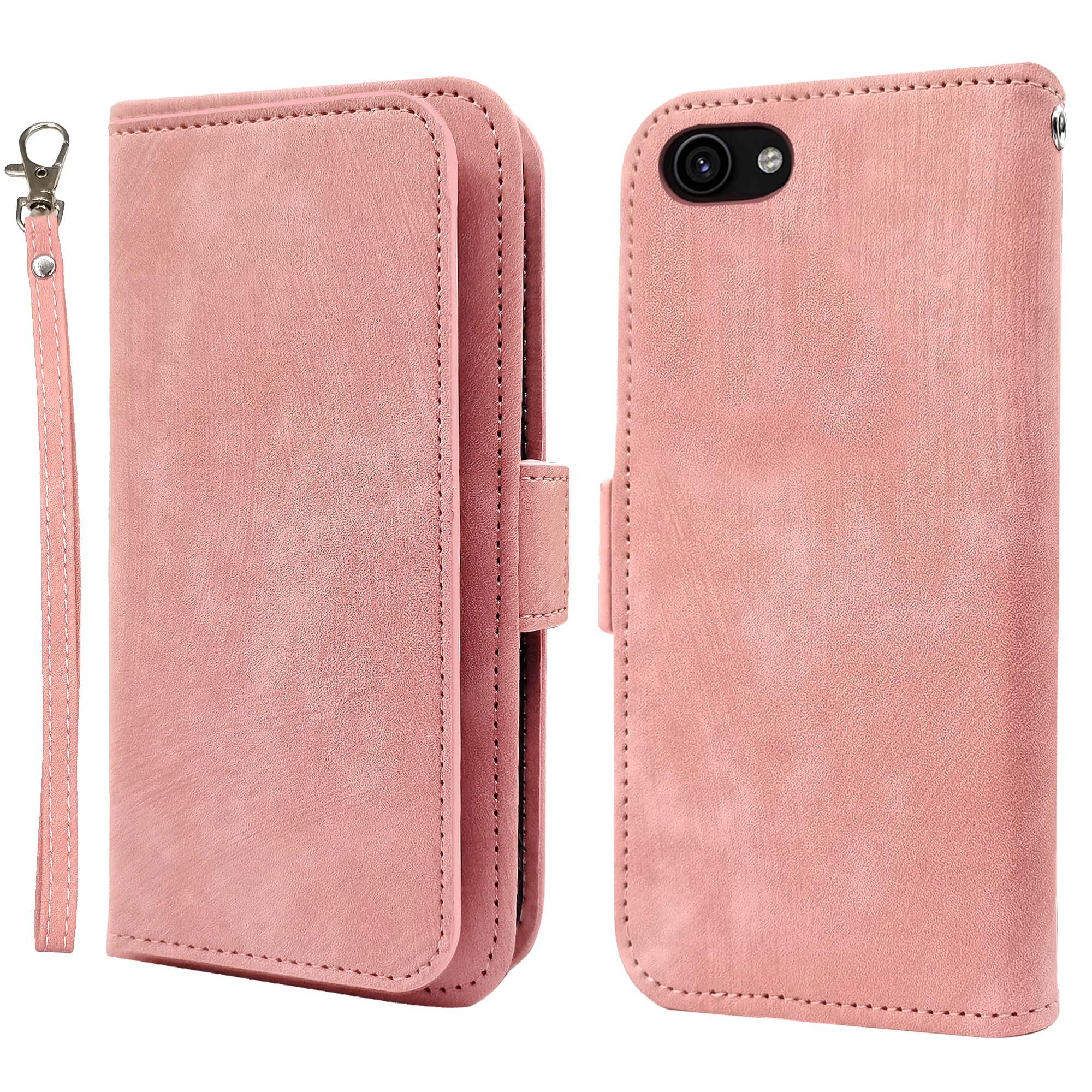 Furiet Compatible with Google Pixel 3a Wallet Case Wrist Strap Lanyard Leather Flip Credit ID Card Holder Stand Cell Accessories Folio Purse Phone Cover for Pixel3a Pixle a3 Women Men Pink