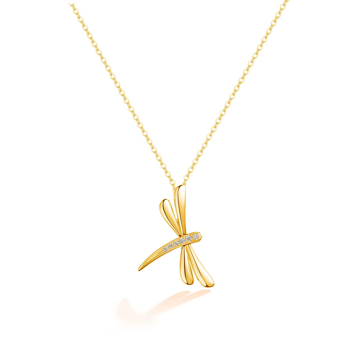 FANCIME 14K Real Solid Yellow Gold Necklace with Dragonfly Diamond Pendant Fine Jewelry Promise Anniversary Birthday Christmas Gifts for Her Women Adjustable Chain 16"+2"