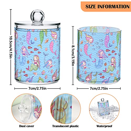 xigua 2 Pack Mermaid Qtip Holder Dispenser with Lids 14 oz Bathroom Storage Organizer Set,Clear Apothecary Jars Food Storage Containers for Tea,Coffee,Cotton Ball,Cotton Swab,Floss