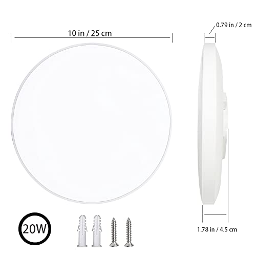 URLTZBRO 20W 10inch Round Flush Mount LED Ceiling Light,6000K Slim White Lighting Lamp Fixture for Bathroom Kitchen,Bedroom,Hallway,Easy Installition