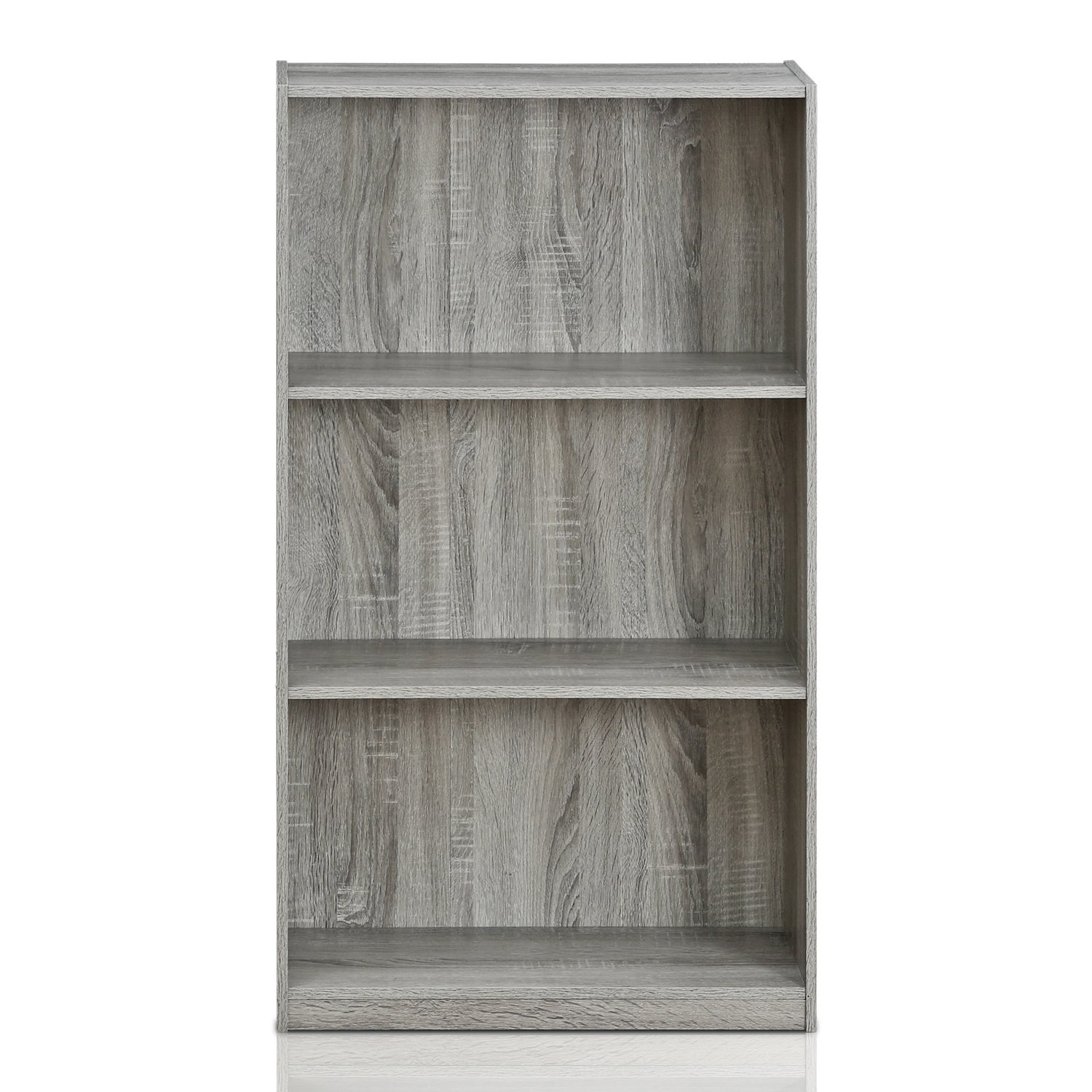 Furinno Basic 3-Tier Bookcase + 2 End Tables – Storage Shelving Unit and Nightstands in French Oak Grey