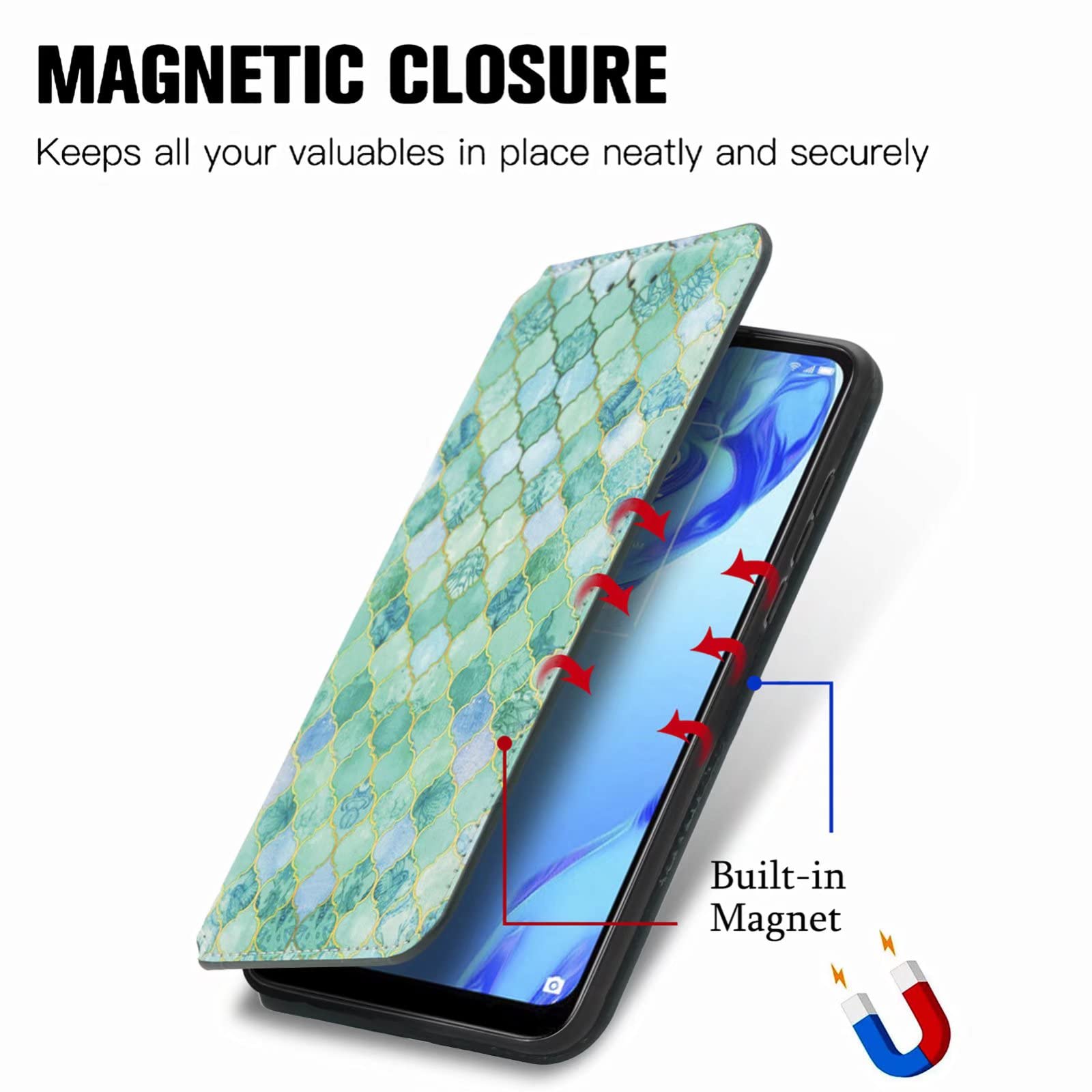 FTRONGRT Case for Tecno Camon 18 P, with Mobile Phone Holder, Fall-Proof, Suitable for Tecno Camon 18 P Folding Mobile Phone Leather Protective Shell.Emerald