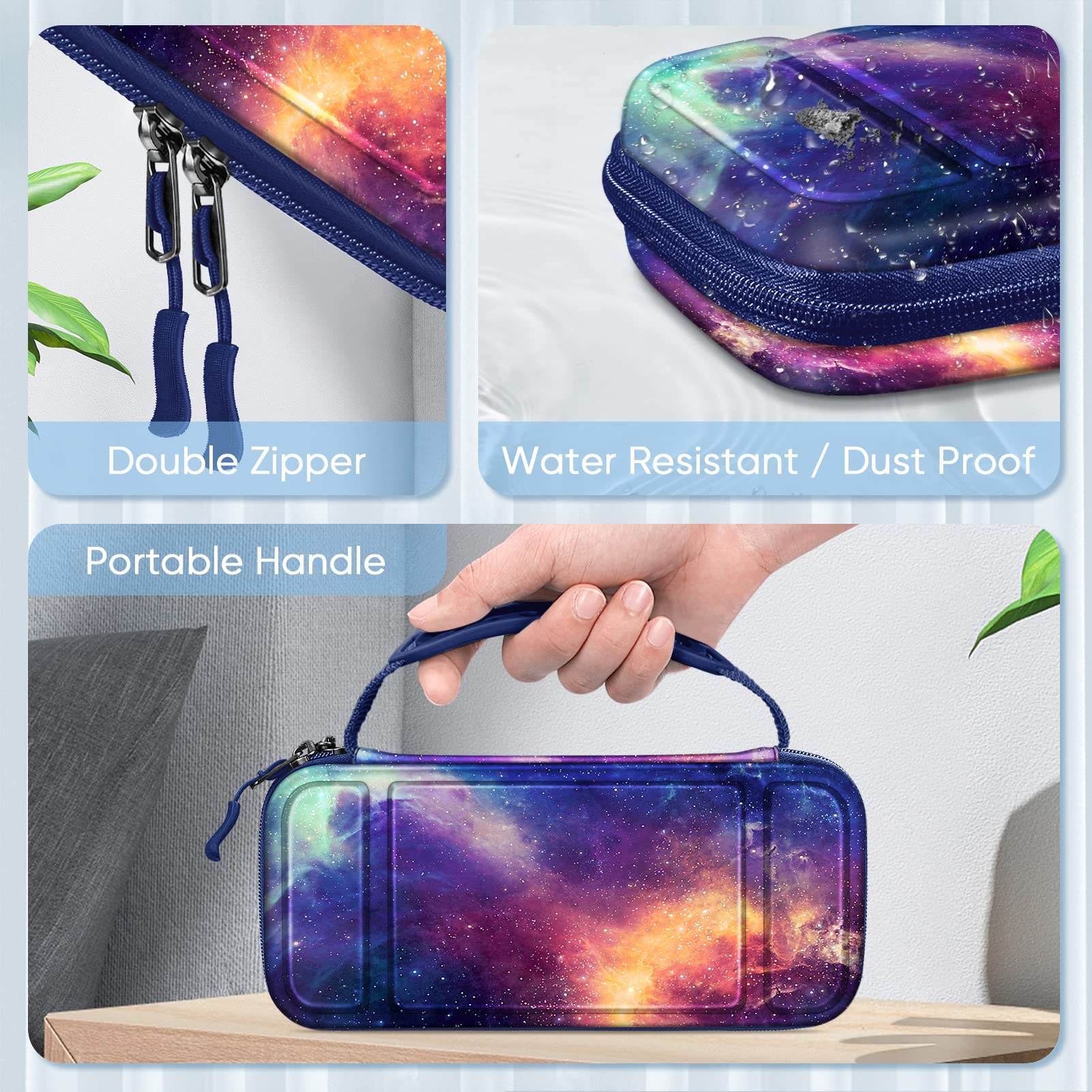 Fintie Carrying Case for Nintendo Switch Lite 2019, [Shockproof] Hard Shell Protective Cover Travel Bag w/15 Game Card & 2 Micro SD Card Slots for Switch Lite Console & Accessories, Galaxy