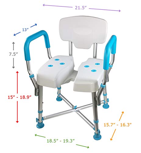 MedGear A-0273A DURA Hygienic Cutout Shower Chair with Back and Arm Rests Including Free Clip-on Shower Head Holder