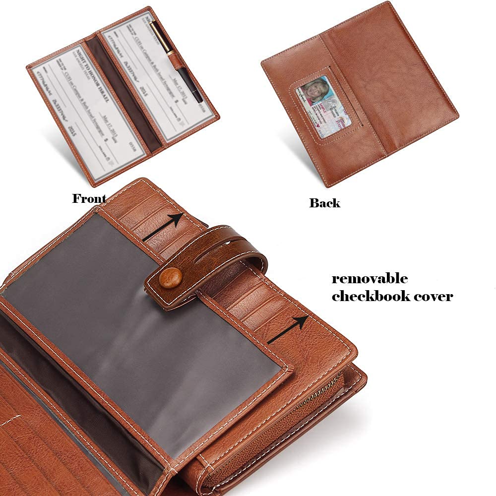 FT FUNTOR Women's Big Fat RFID Blocking Wallet Leather Zip Around Clutch Large Purse Phone Organizer Wristlet green