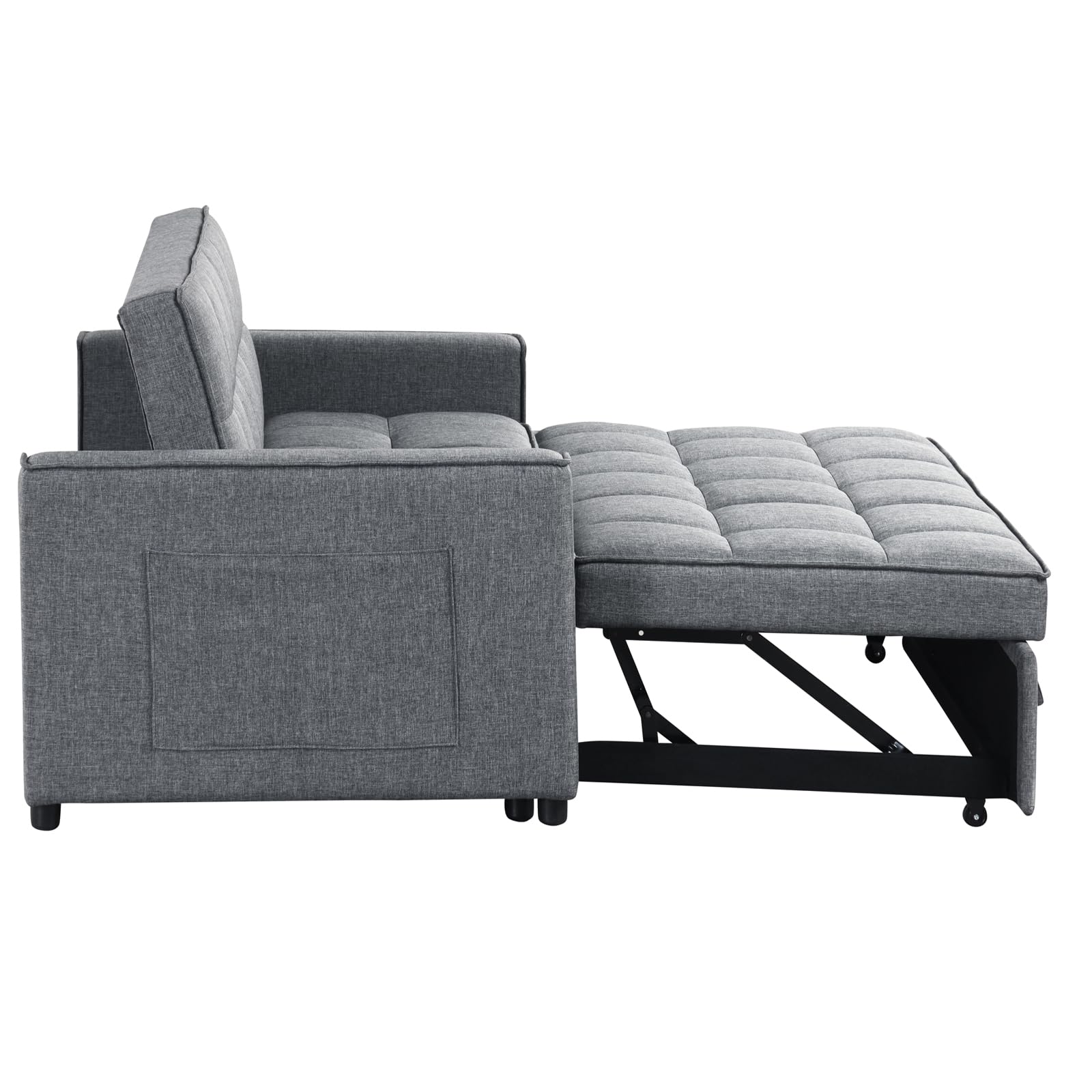 KAIRUITUCH Convertible Sleeper Sofa, 3-in-1 Pull Out Couch with Adjustable backrest, Storage Pockets, Fold Out Loveseat Futon Sofa Couches Bed for Living Room, Small Space, Apartment, Grey Fabric