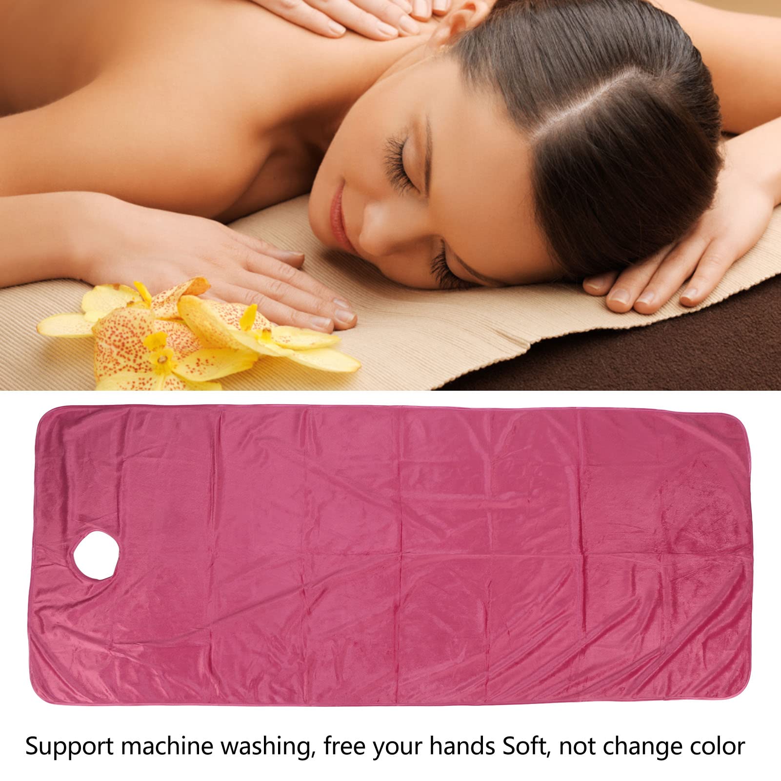 Massage Table Sheet, Soft Short Plush Beauty Salon Bed Massage Sheet, Warm Thickened Spa Equipment Facial Bed Cover with Face Hole (Fuchsia)