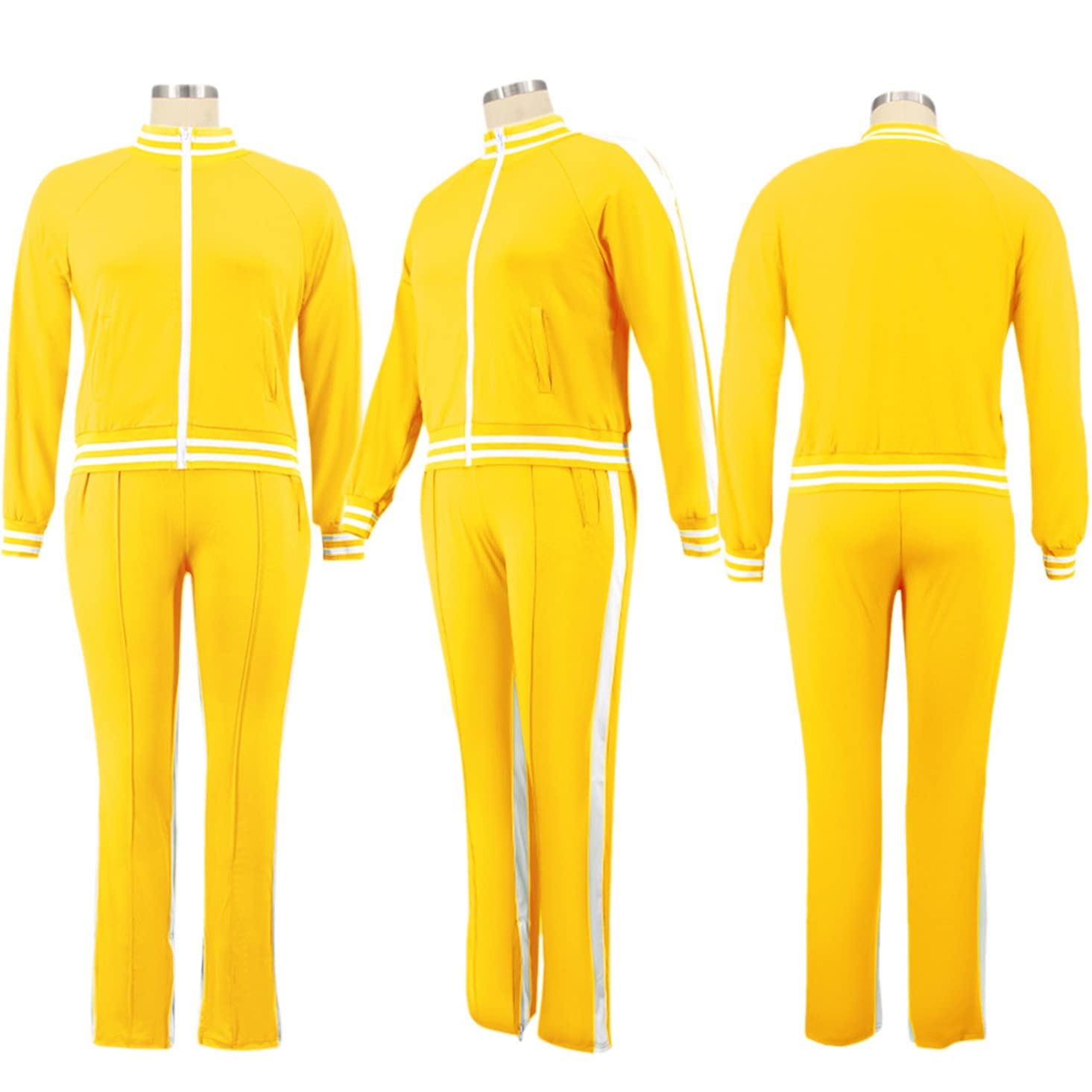 Hooreatee Jogging Suits for Women Plus Size Tracksuit Long Sleeve Zip Up Stripe Jackets Running Sweatpants 2 Piece Sweatsuits Set Yellow 2XL