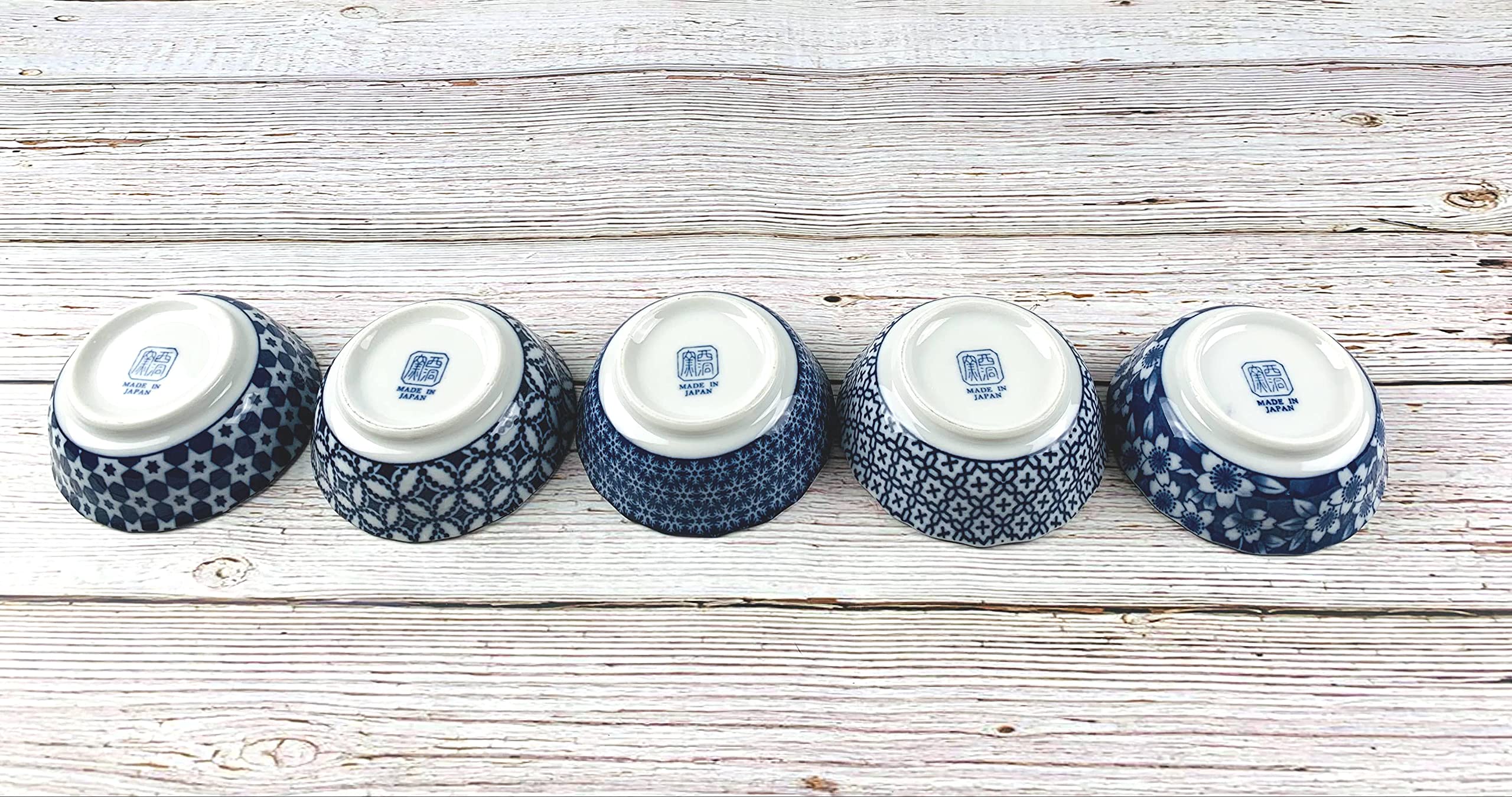 JapanBargain 4683, Set of 5 Japanese Porcelain Bowl Set Gift Set,Traditional Japanese Inspired Pattern Bowls, Made in Japan, 4-1/2" Diameter