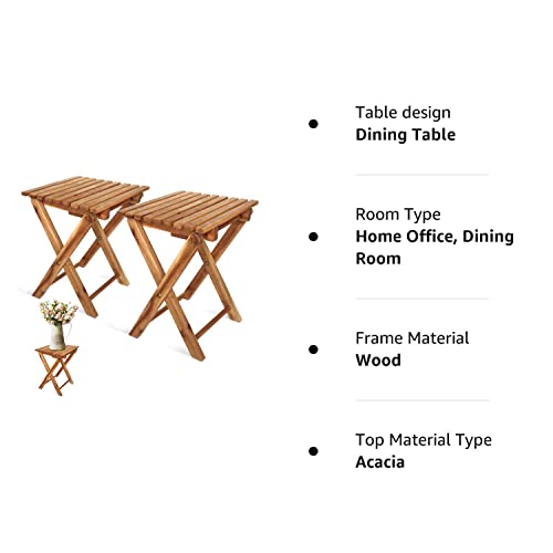 LITADA Small Patio Table (Set of 2) Acacia Wooden Small Table, Side Table, Coffee End Table, Small Square Folding Side Table, Plant Stand Mid Century Easy Assembly Modern Home Decor (Natural Color)