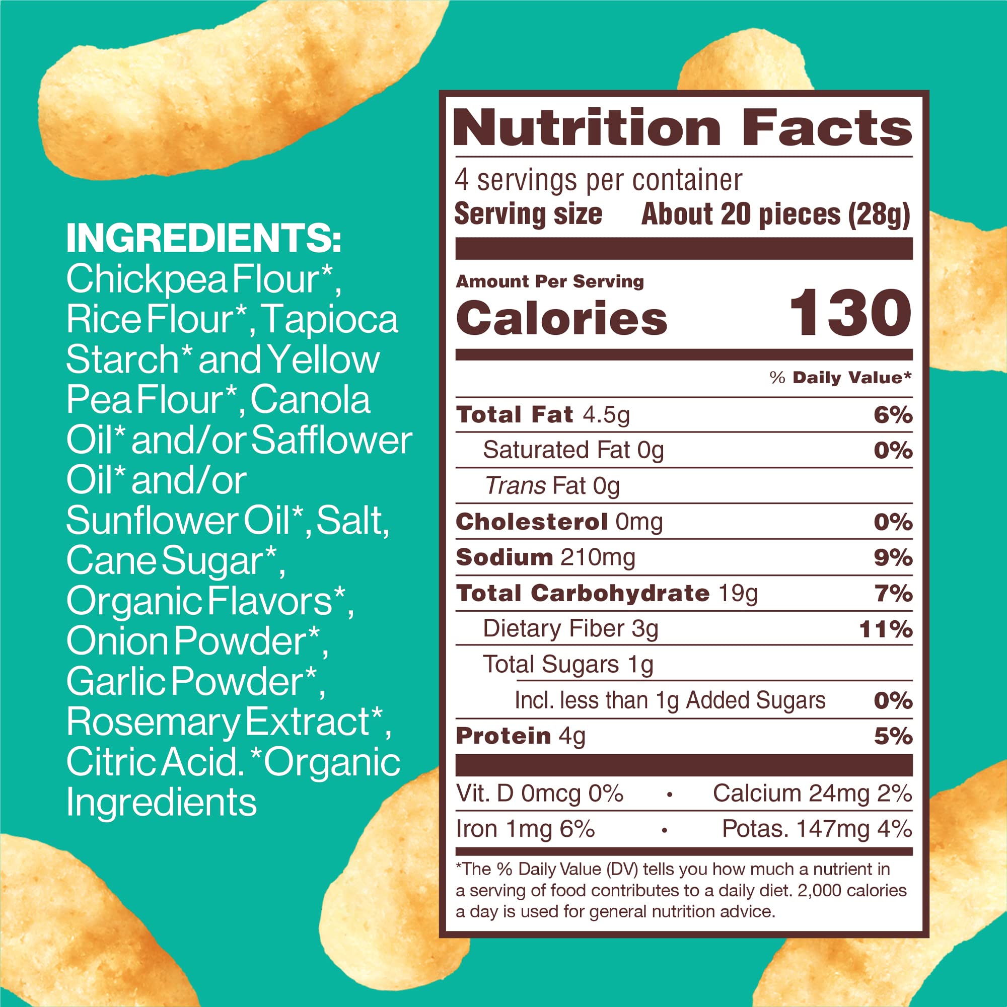 Hippeas Organic Chickpea Puffs, Vegan White Cheddar, 4 Ounce (Pack of 6), 4g Protein, 3g Fiber, Vegan, Gluten-Free, Crunchy, Plant Protein Snacks