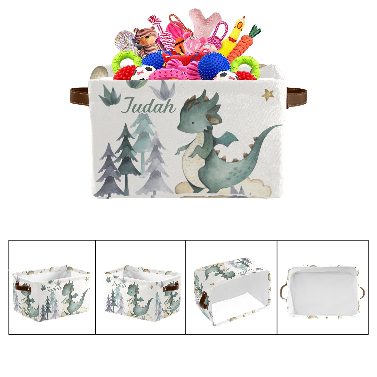 Green Dragon Personalized Storage Bins Baby Shelf Basket Custom Organizer with Handle for Bedroom Nursery Toy 1 Pack