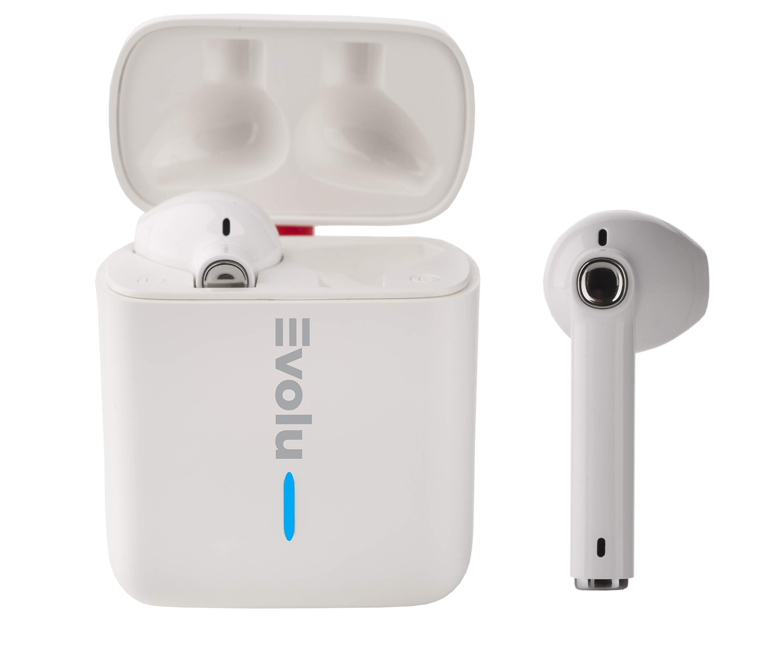 EVOLU TWS1 Earphones (White), Earbuds, Wireless Earbuds, Bluetooth Headphones, True Wireless Earbuds, Bluetooth Headphones, Bluetooth Earbuds, Wireless Headphones, Noise Cancelling Headphones