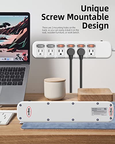 KRR Power Strip Independent Switches, Extension Cord 6 feet, 6 Outlets, 300J Surge Protector