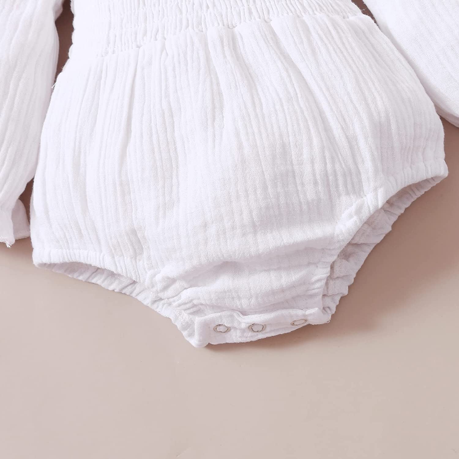 Socutebabe Baby Girl Vintage Bubble Romper Onesie Long Sleeve Ruffle Jumpsuit Bodysuit Princess Outfit Boho Clothes (White,12-18 Months)