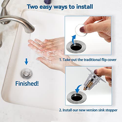 Partreko Universal Bathroom Sink Stopper, Upgraded Anti Clogging Pop Up Sink Drain Strainer Stoppers with Filter, Fits 1.08"—1.5" Drain Holes, Anti-Rust Bronze Drain Stopper with Hair Catcher(Sliver)