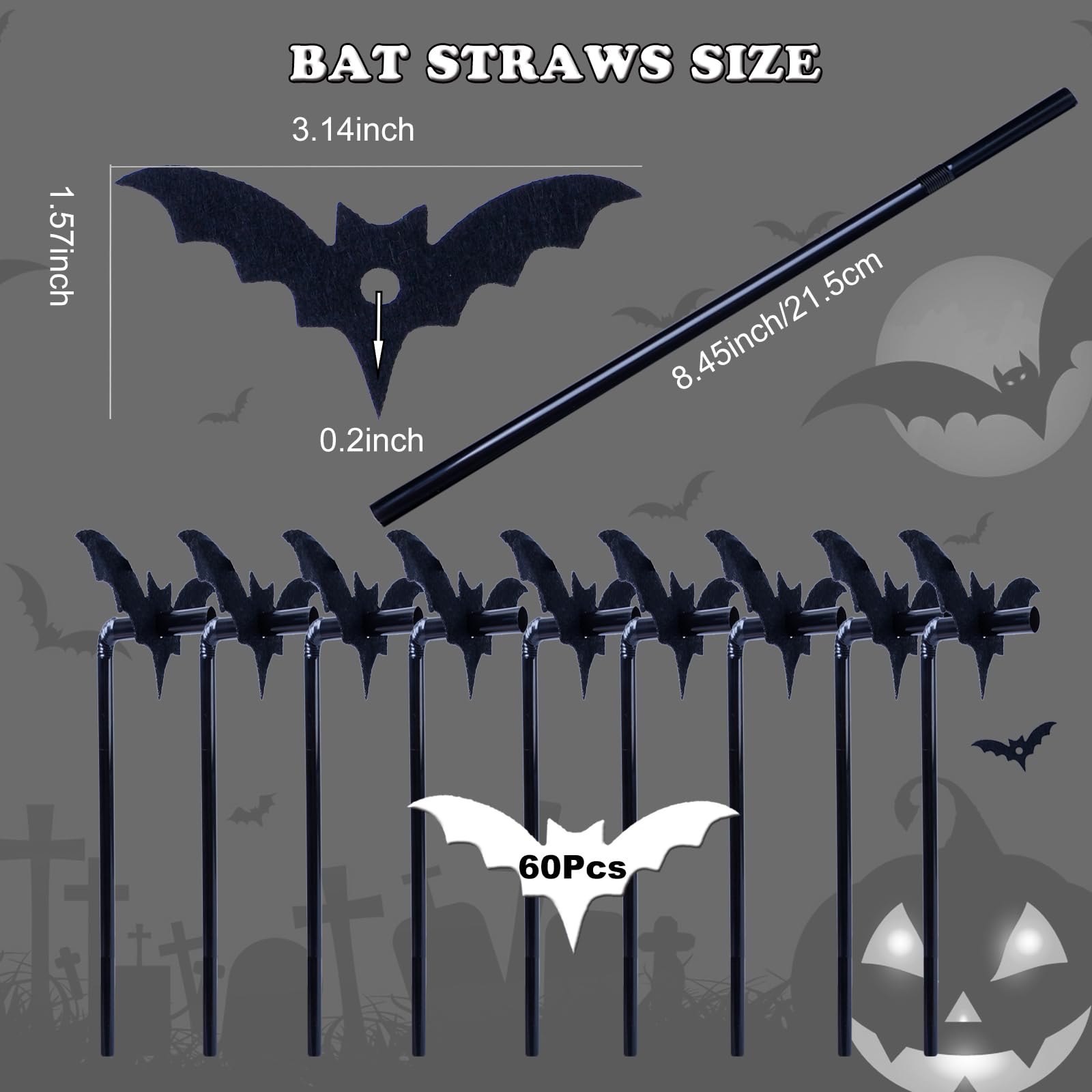 Halloween Plastic Straws - 60Pcs Bat Straws for Drinking Halloween Party Supplies Party Favors Decorations