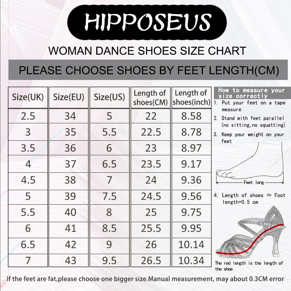 HIPPOSEUS Women's Rhinestone Latin Dance Shoes Shiny Ballroom Salsa Bachata Dancing Shoes Suede Outsole,Brown, 7 B(M) US