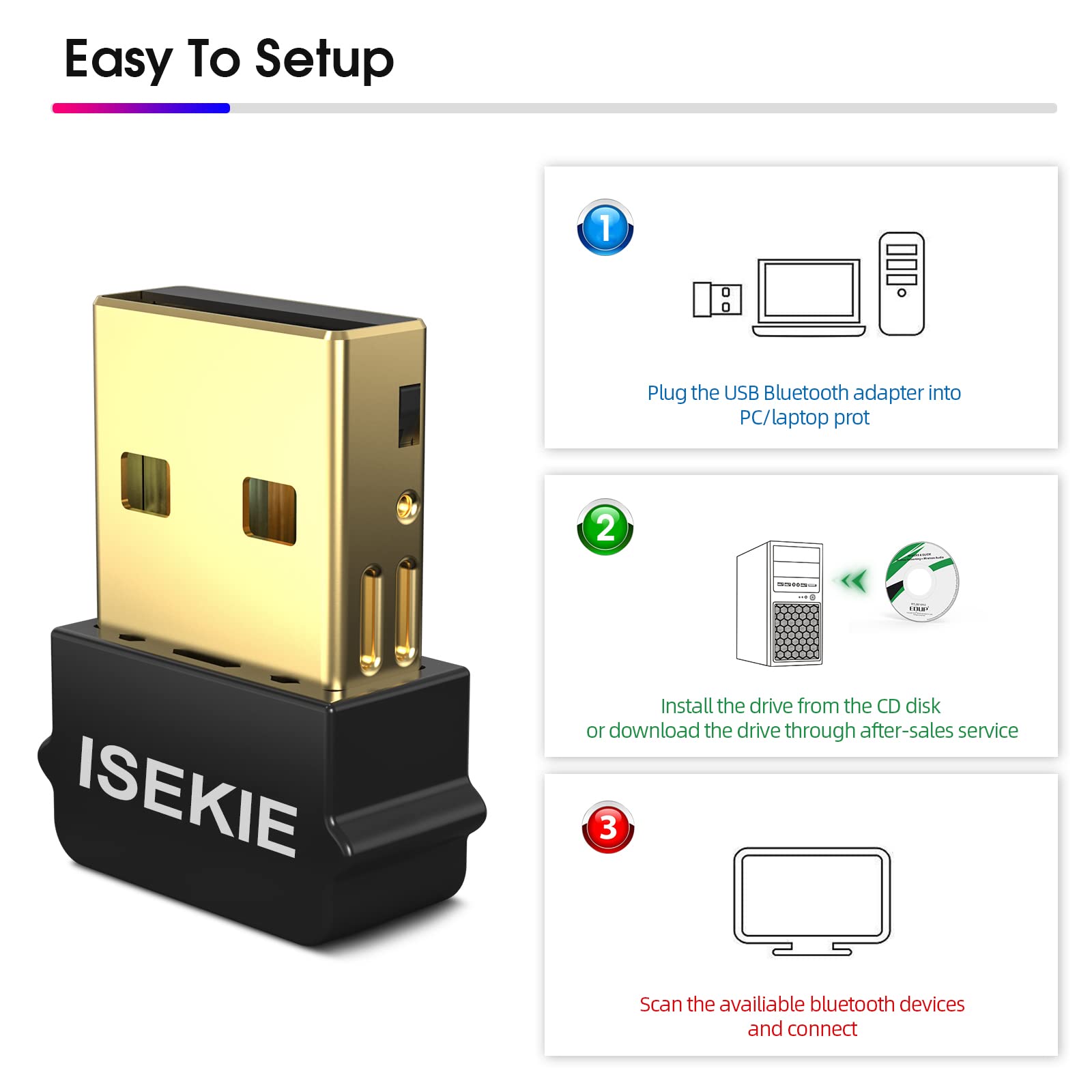 ISEKIE USB Bluetooth Adapter for PC 5.0 Bluetooth Dongle Receiver PC Bluetooth Adapter Support Windows 10/8.1/8/7 for Connecting Bluetooth Headphones Mouse Keyboard to PC Laptop Desktop Black