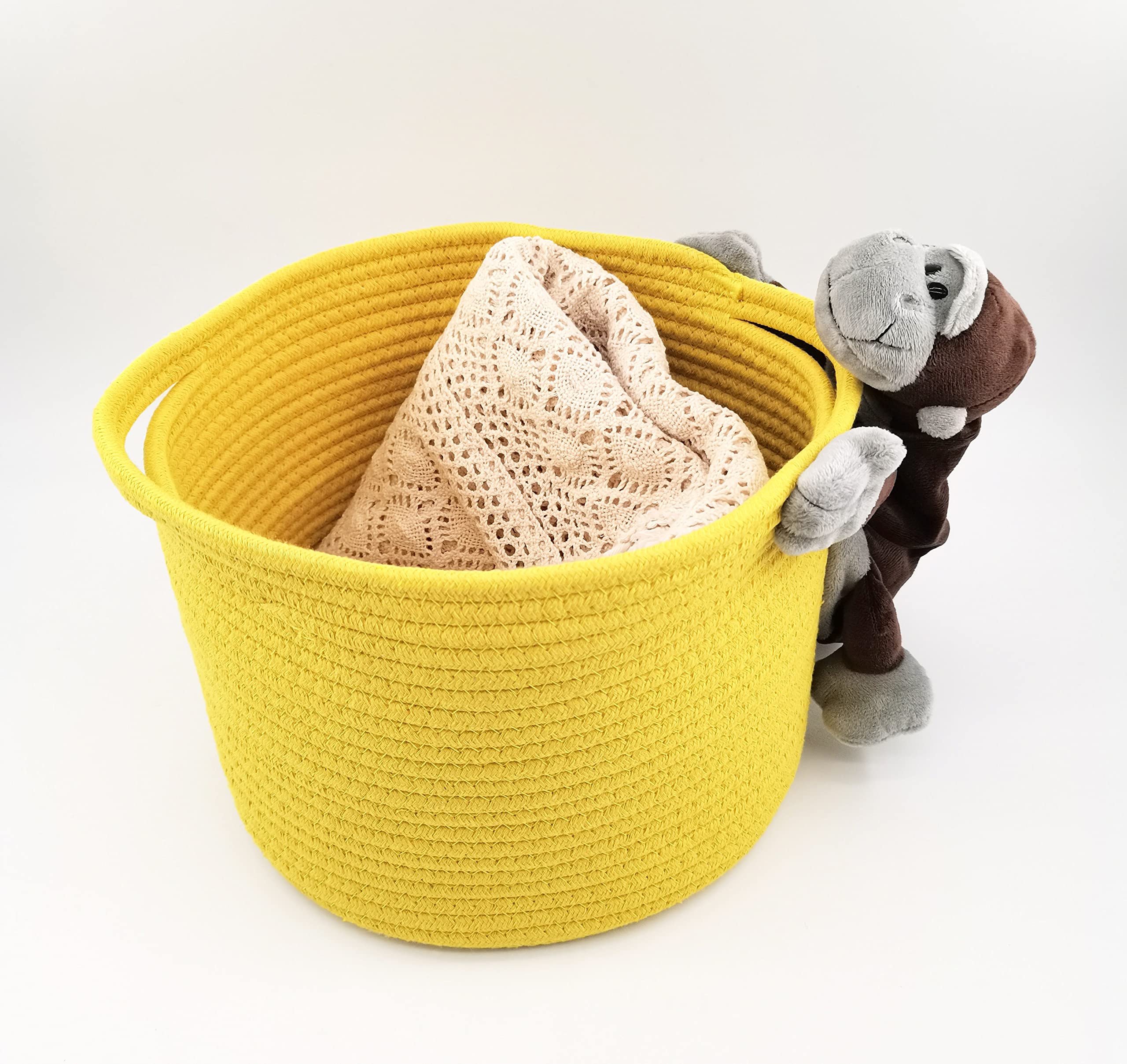 Letatitube COTTON ROPE STORAGE BASKET WITH MINI BAG YELLOW TOY BASKET ROOM ORGANIZER (DUCK)