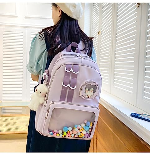 TomnuK Kawaii Backpack with Kawaii Bear Pandent (Purple)