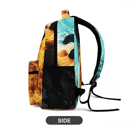 Supdreamc Lightweight Daypack Bookbag for Trekking Business Walking Cycling - Big Capacity Anti-Theft Multipurpose Carry On Bag, Ice Water Fire Flame Phoenix Bird Art Business Computer Bag