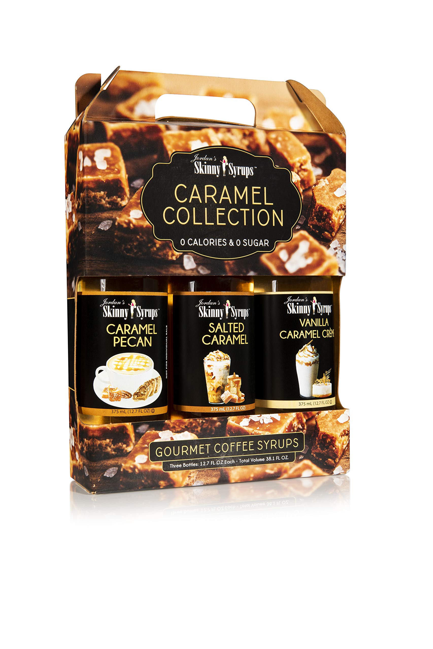 Jordan's Skinny Syrups Sugar Free Coffee Syrup Collection, Caramel Pecan, Salted Caramel, and Vanilla Caramel Cream, Zero Calorie Flavoring Syrups for Coffee, 12.7 Fl Oz, 3 Variety Pack