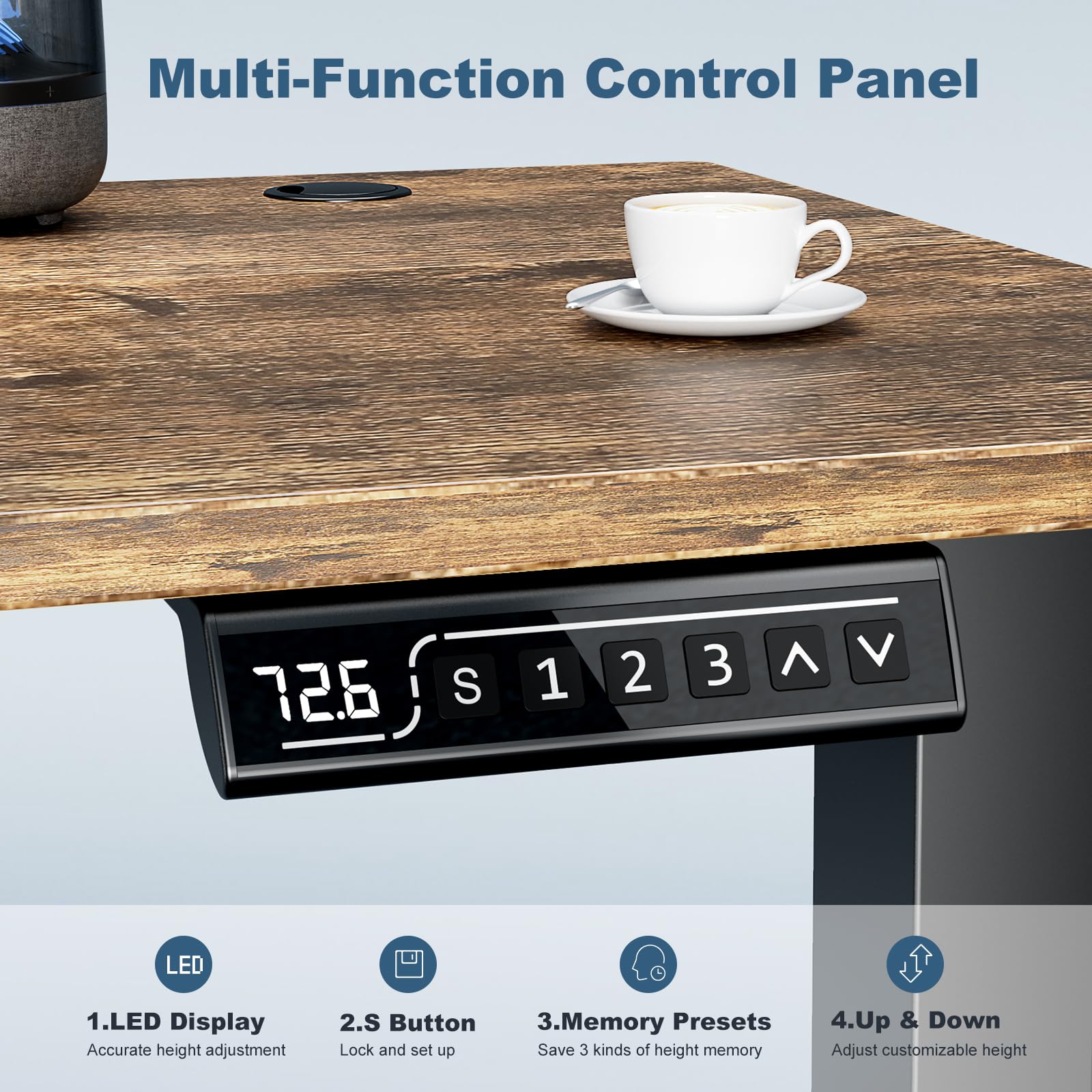 DUMOS, Electric Height Ergonomic Adjustable Memory Preset, Computer Stand Up Desk with T-Shaped Bracket Suitable for Home Office, 63 x 24 Inches, Rustic Brown