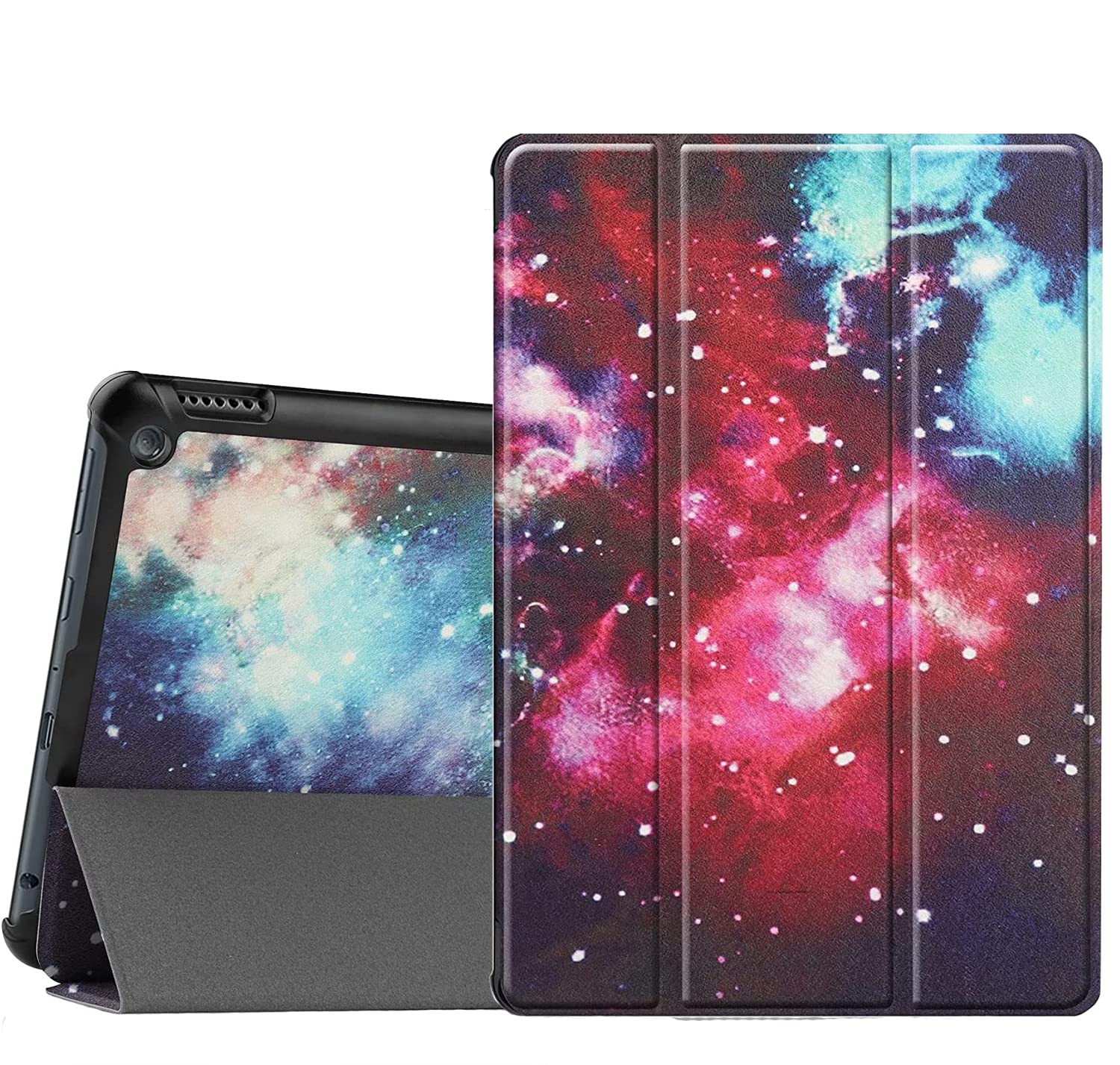 FANRTE Case Fits All-New Amazon Kindle Fire HD 10 & 10 Plus Tablet (11th Generation, 2021 Release)-Slim PU Leather Trifold Stand Cover PC Hard Back Shell with Auto Wake/Sleep(Rose red)