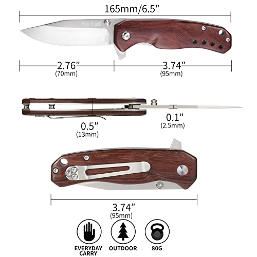 Pocket Knife Folding Knife, Rosewood Handle, Belt Clip, Liner Lock, Hunting Knife, Camping Knife, Gifts for Men