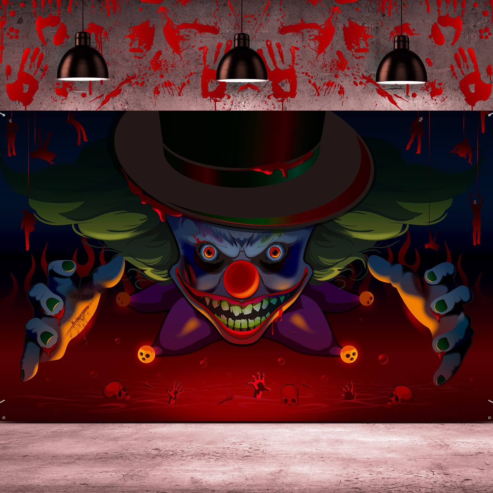 Halloween Clown Decorations Scary Carnival Backdrop Halloween Clown Banner Creepy Clown Background Photography for Horror Circus Carnival Halloween Party Decor Supplies Scary Evil Vampire (Scary)